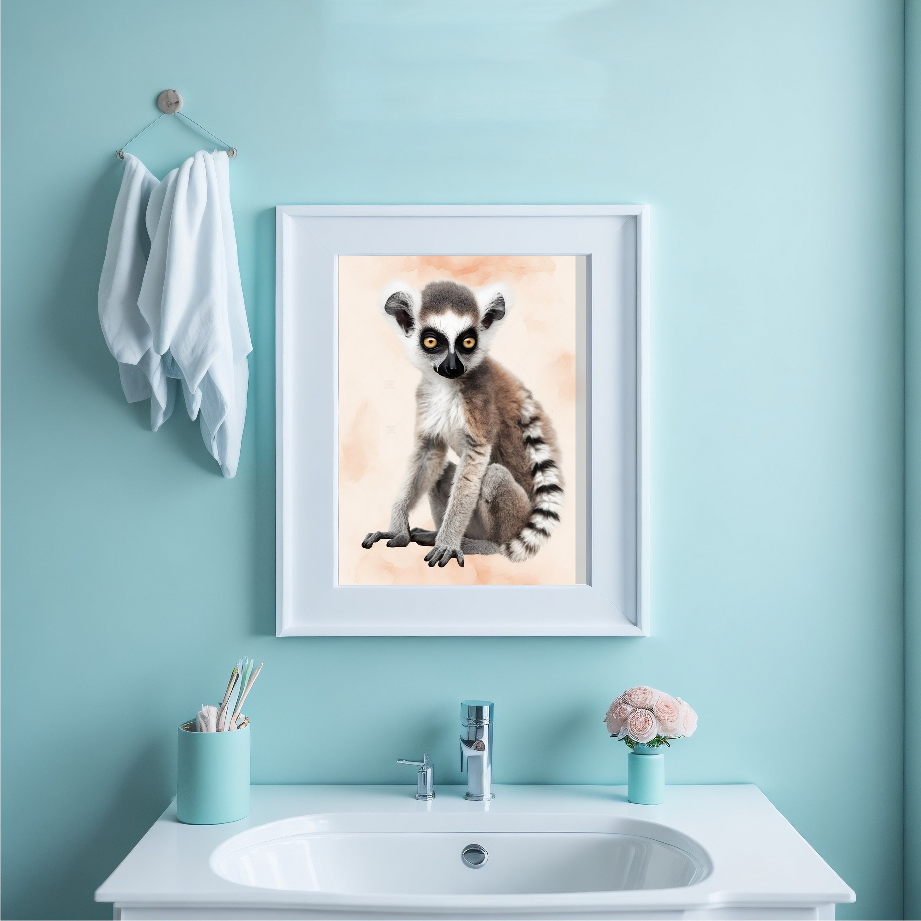 Cute Baby Lemur Print Kids Room or Nursery Childrens Wall Art Décor ...