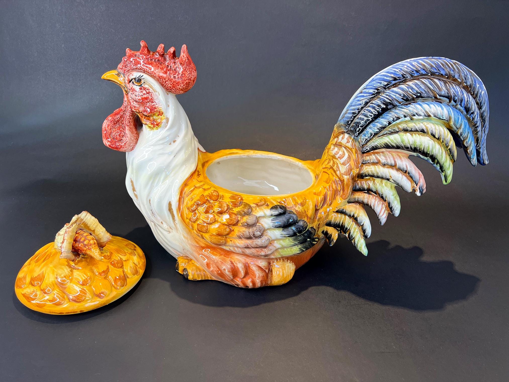 Vintage Large 20" Intrada Hand-painted Rooster Tureen: Rare Italian ...