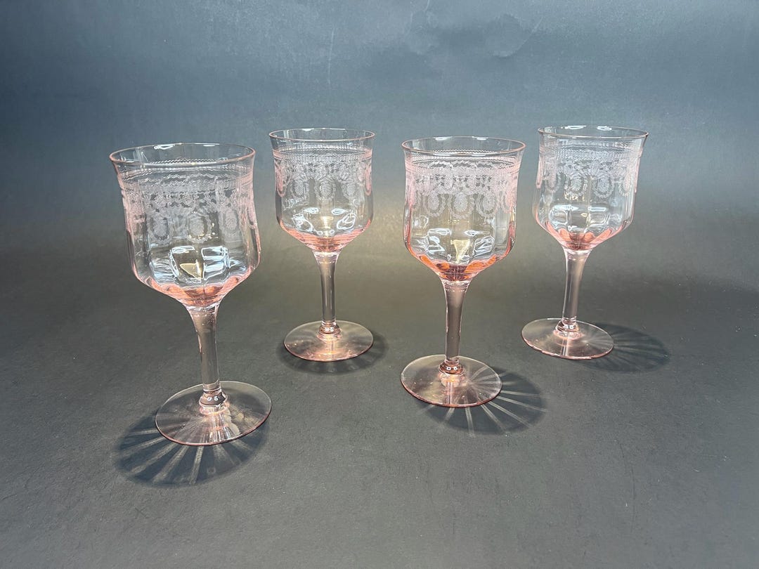 Antique Pink Crystal Glasses Wine Water Goblets Set of 4 Morgantown ...