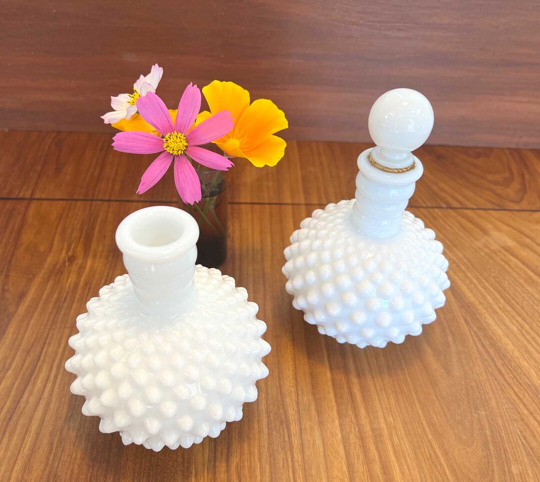 Vintage Hobnail White Milk Glass Perfume Bottle With Stopper Etsy