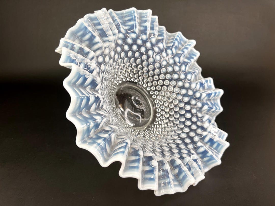 Vintage Large Fenton Moonstone Hobnail Opalescent Ruffled Glass Bowl - Etsy