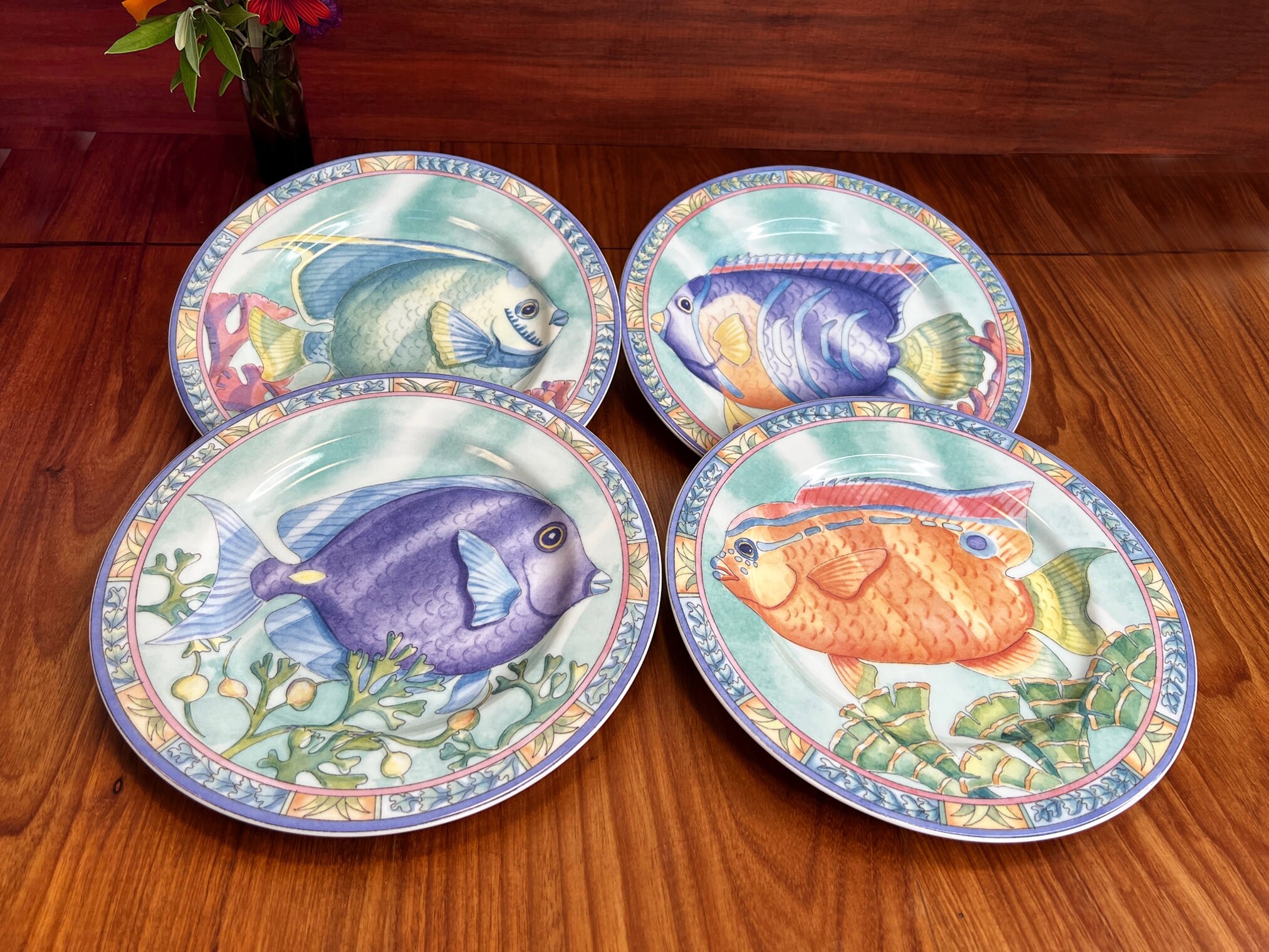 SEA GARDEN Pastel Tropical Fish Design Andrea by Sadek Salad Luncheon ...