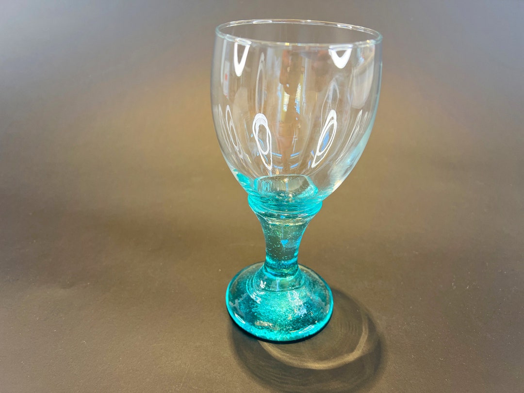 Vintage Fire and Light Aqua Recycled Art Glass Wine Goblet Water Glass ...