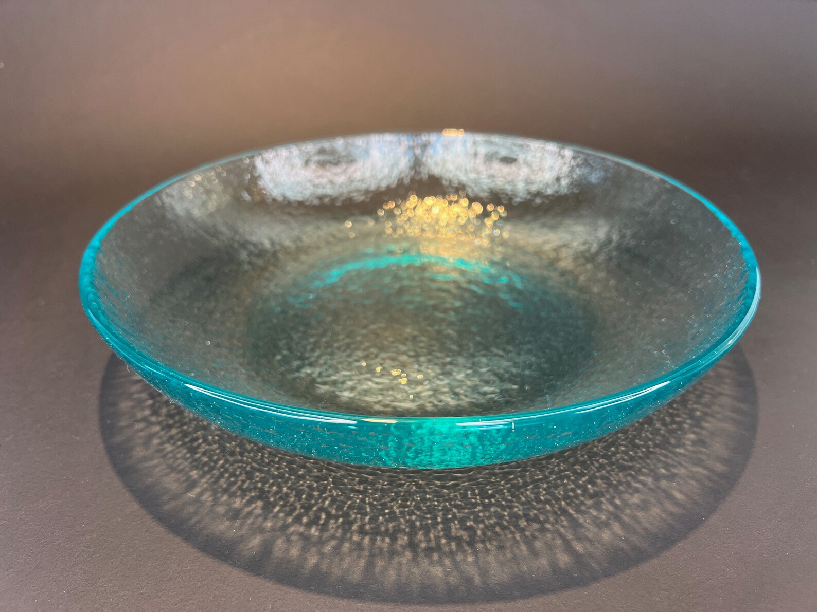 Vintage Fire and Light Recycled Aqua Art Glass Large Pasta Zen Bowl 9. ...