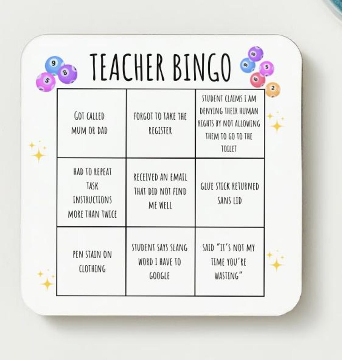 Teacher Bingo Coaster - Etsy UK