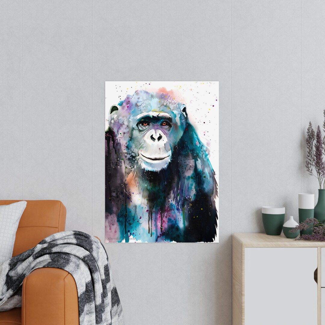 Chimp/ Monkey Watercolor Poster - Etsy