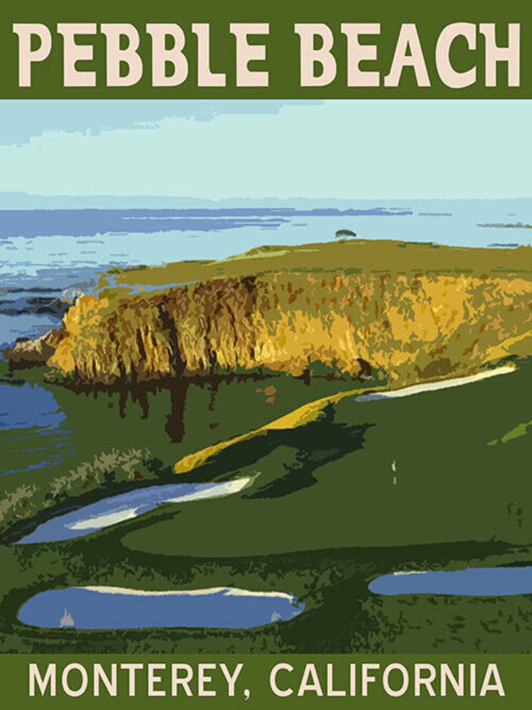3x4 Inch Pebble Beach Monterey CA Art Poster Sticker (vinyl Decal Rv ...