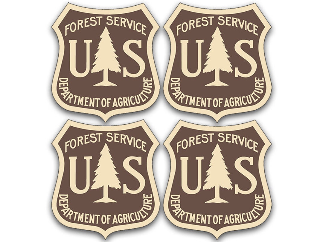 Pack of 4: Brown and Cream US Forest Service Shield Shaped Sticker ...