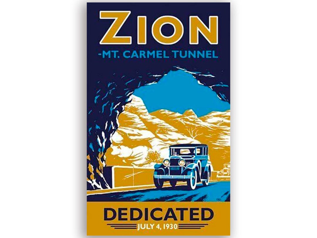 3x4 Inch Mt Carmel Tunnel Art Poster Bumper Sticker zion Vintage Park ...