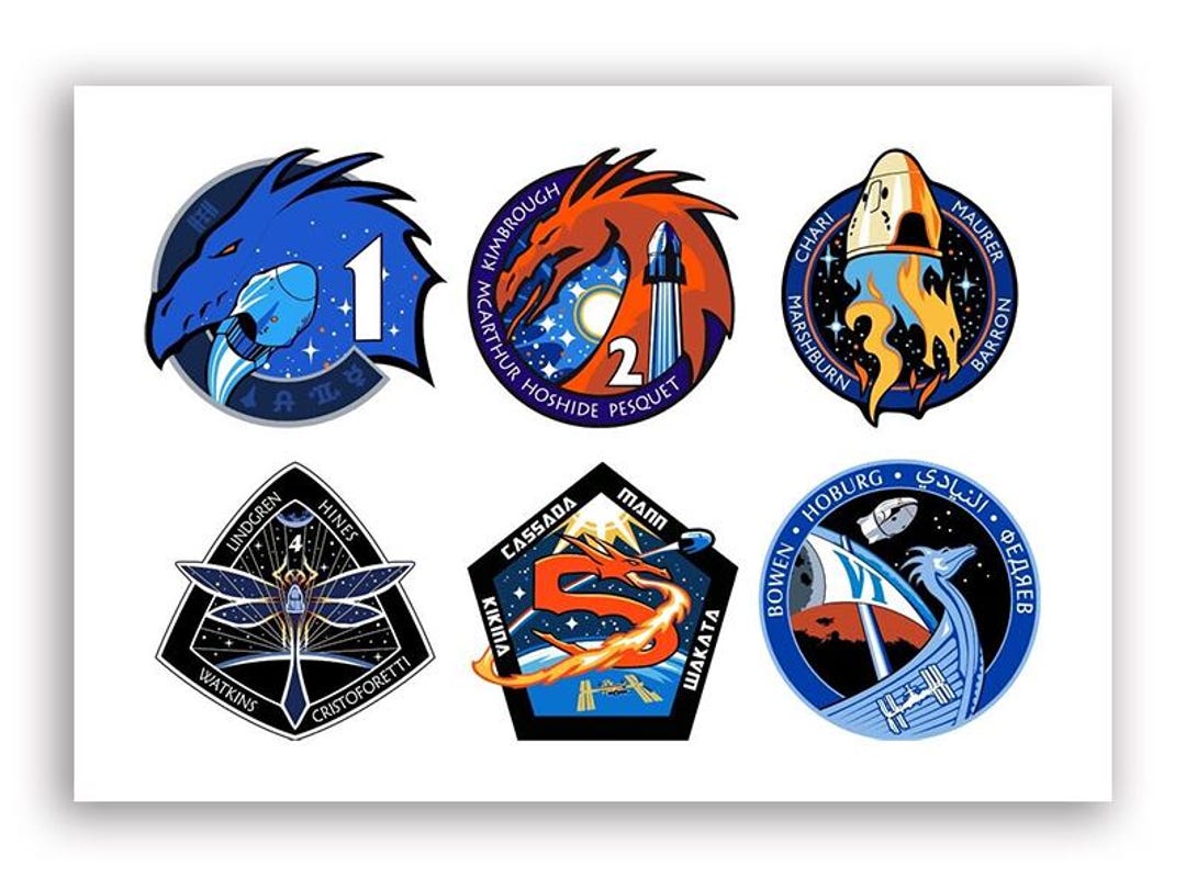 Set of All 6: Spacex Mission Insignia Stickers (dragon X Nasa Logo ...