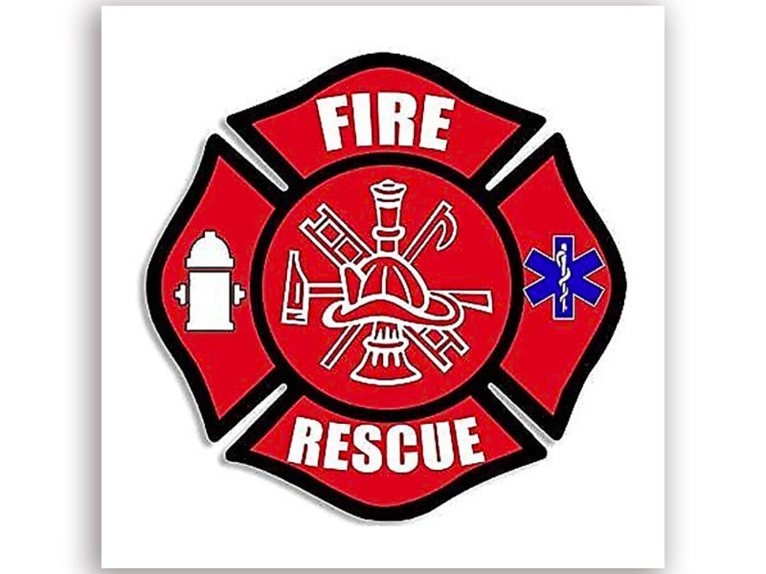 Round Red Fire Rescue Maltese Shaped Sticker (first Responder Fireman ...