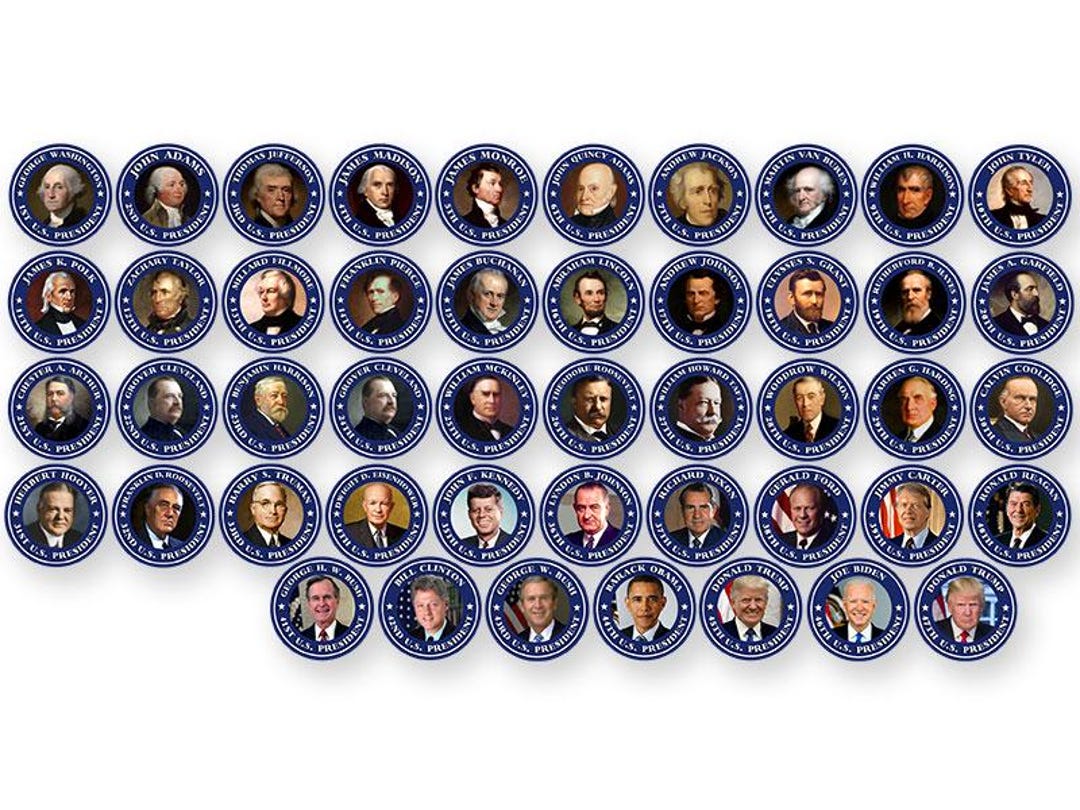 Sheet of All 47: 1 Inch Round Presidents of the United States Stickers ...
