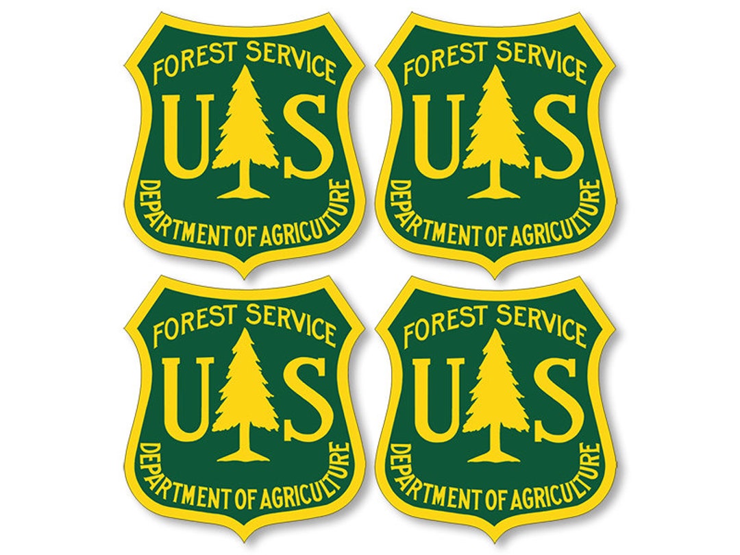 4-pack: 1.5 Inch Green & Yellow Forestry Shield Shaped Sticker (auto ...
