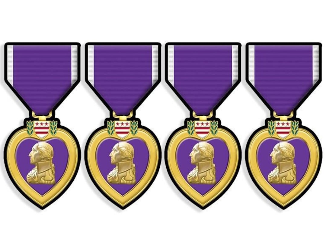 4-pack: 3 Inch Tall Purple Heart Medal Shaped Stickers (wounded Veteran ...