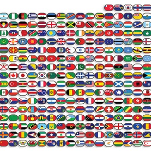 2 Inch Wide OVAL: Sheet of 256 Countries WORLD Flag Stickers (vinyl ...