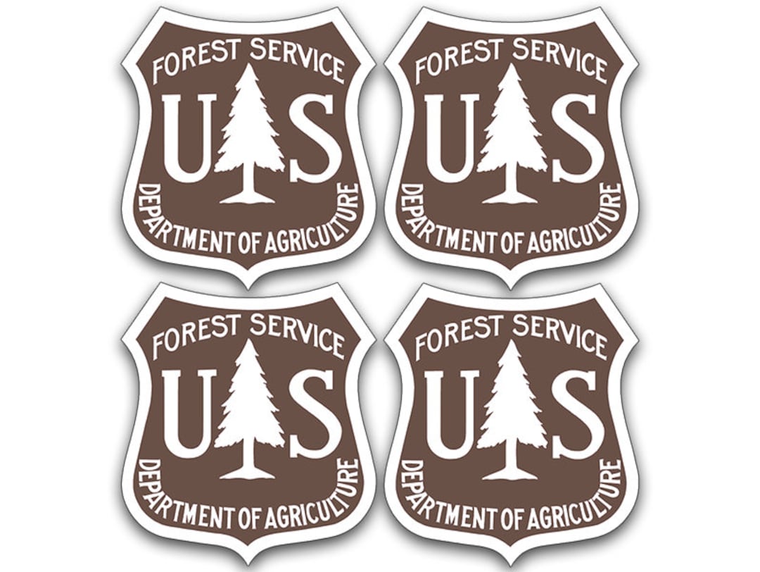 4 Pack 1.5 Inch Brown and White US Forest Service Shield Shaped Sticker ...