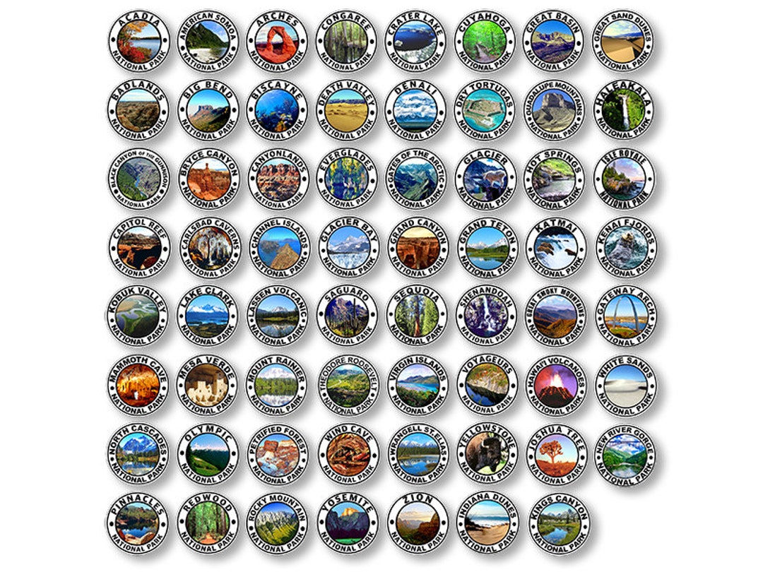 Sheet of All 63: 2.5 Inch Round National Park Stickers (outdoor Vinyl ...