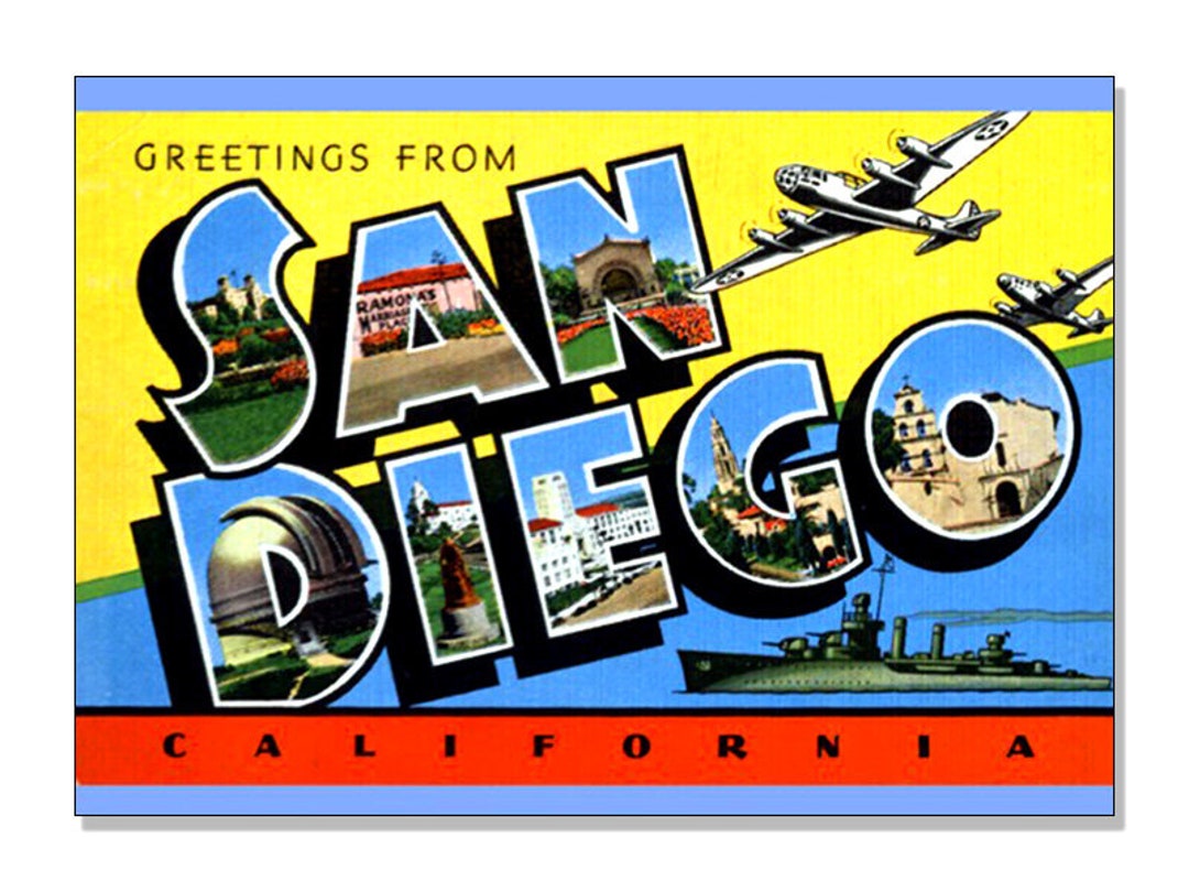 3x5 Inch VINTAGE Greetings From San Diego California Bumper Sticker ...