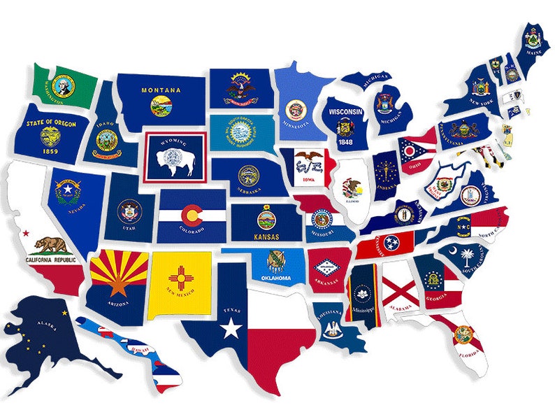 8x12 Inch United States Country Set of 50 State Shaped Stickers - Each ...