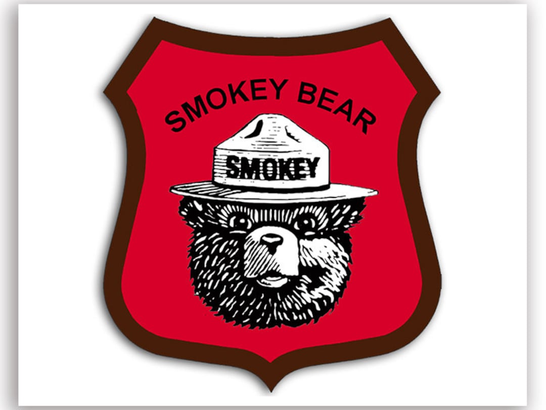 3x3 Inch Red Smokey Bear Shield Shaped Sticker vinyl Hiking Auto Car ...