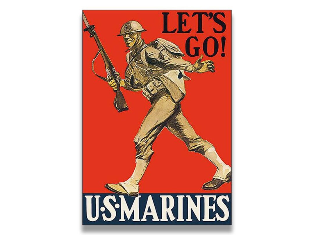 3x4 Inch Vintage Art Poster Lets Go US Marines Sticker (usa Us Laptop ...