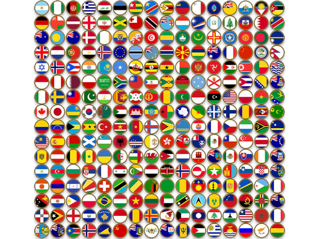 1/2 Inch ROUND: Sheet of All 256 Countries WORLD Flag Stickers vinyl ...