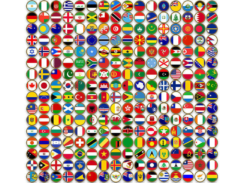 2 Inch ROUND: Sheet of All 256 Countries WORLD Flag Stickers (vinyl ...