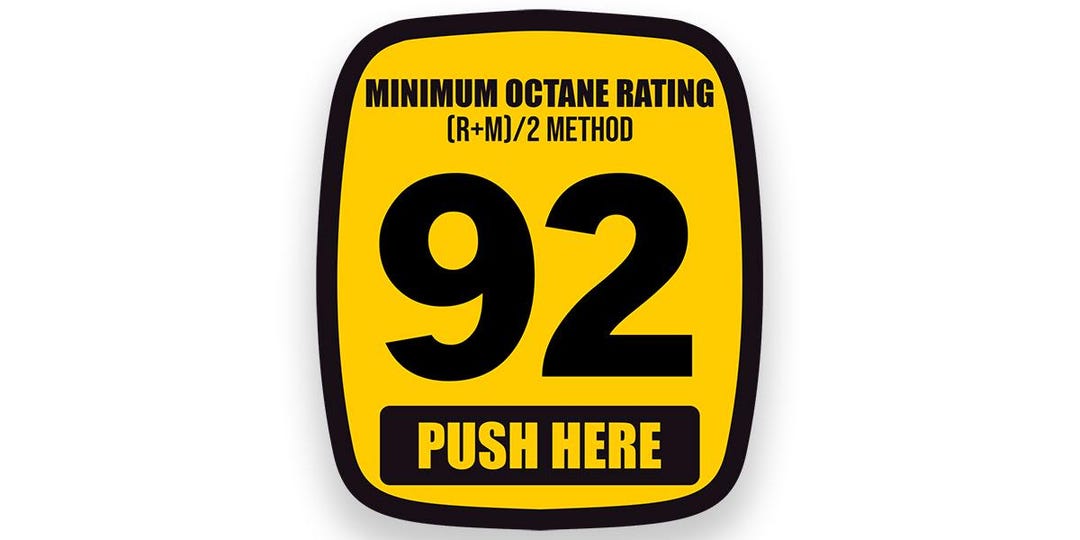 92 Octane Gas Pump Sticker (push Here Button Station Gasoline Service ...