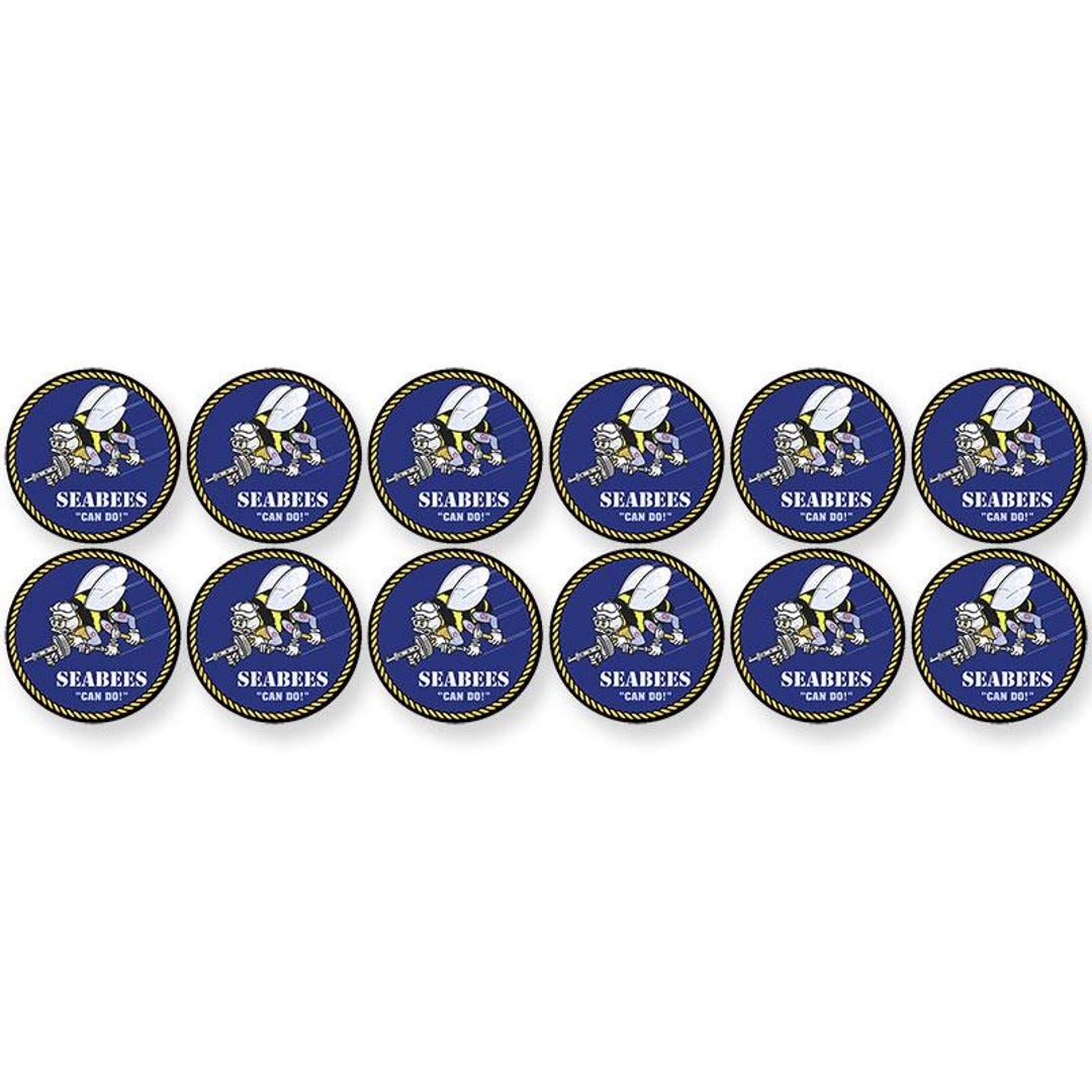 12 Pack: 1" Round Seabees Logo Sticker (navy Naval Engineer Truck Cell ...