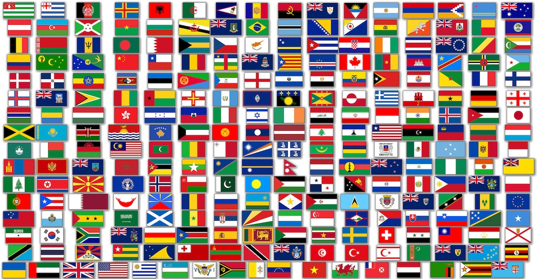 Sheet of ALL 256 Countries and Regions: .5 Inch Tall WORLD Flag ...