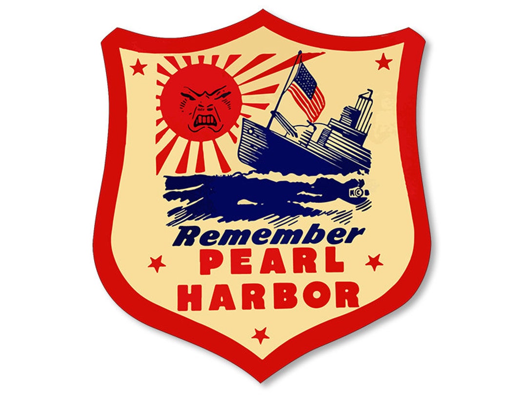 3x3 Inch Vintage Shield Shaped Remember Pearl Harbor STICKER decal ...