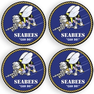 4 Pack Round Seabees Logo Sticker (navy Naval Engineer Truck Cell Auto ...