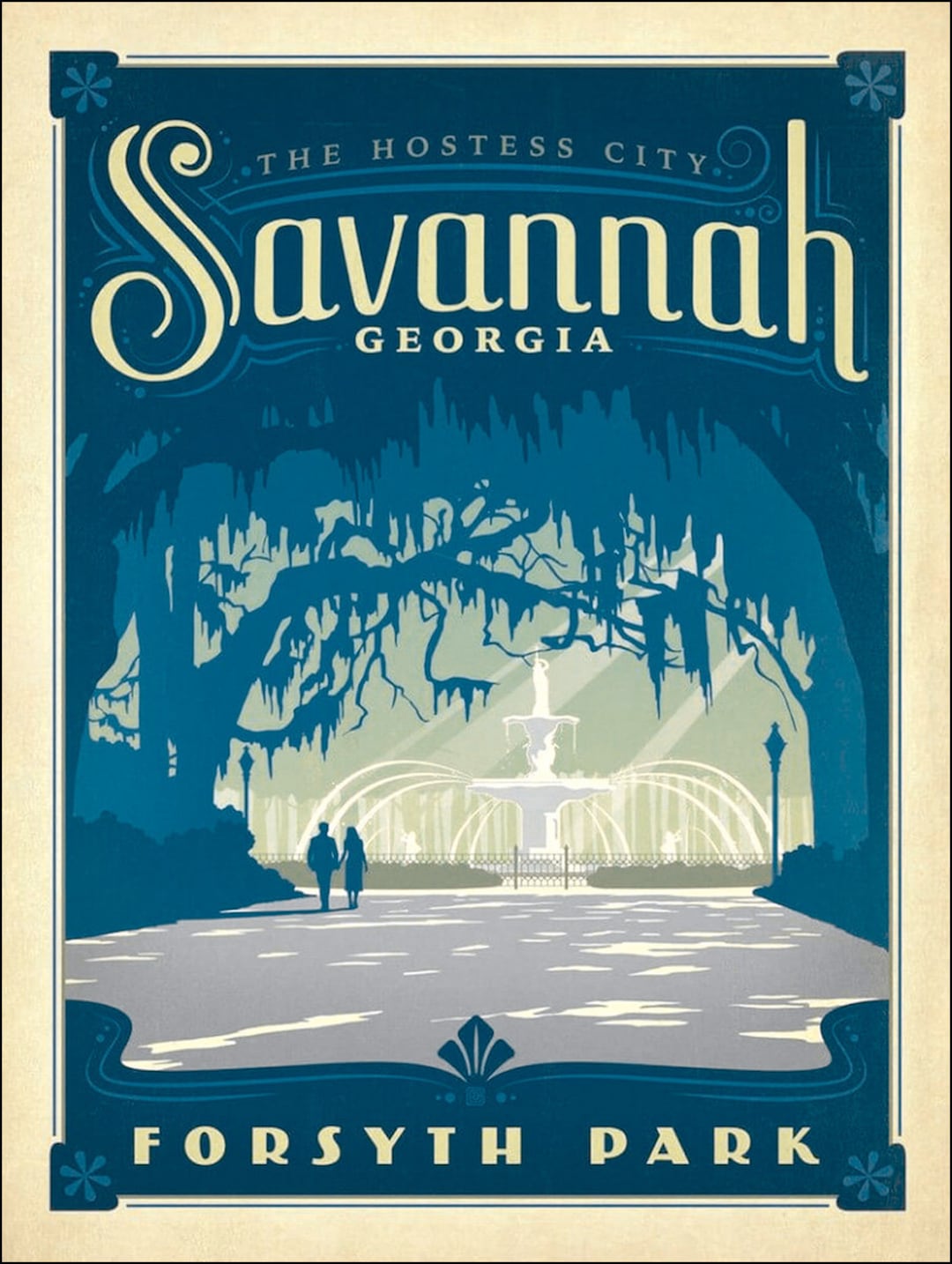 2-pack: 1.5x2 Inch Small VINTAGE ART Savanah Georgia Forsyth Park ...