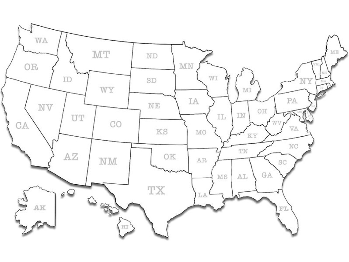 7.5x12 Inch U.S. Shaped Map of Red 50 States Individual Stickers (rv ...