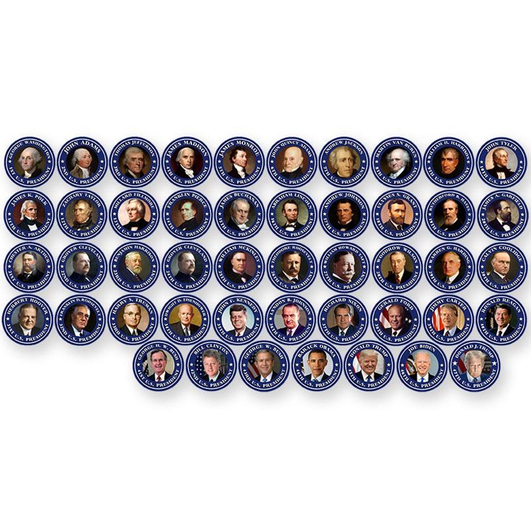 Sheet of All 47: Round Presidents of the United States Stickers ...