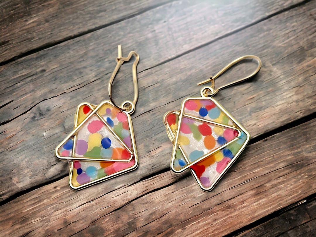 Stained Glass Geometric Earrings/multishaped Bezels/unique Colorblock ...