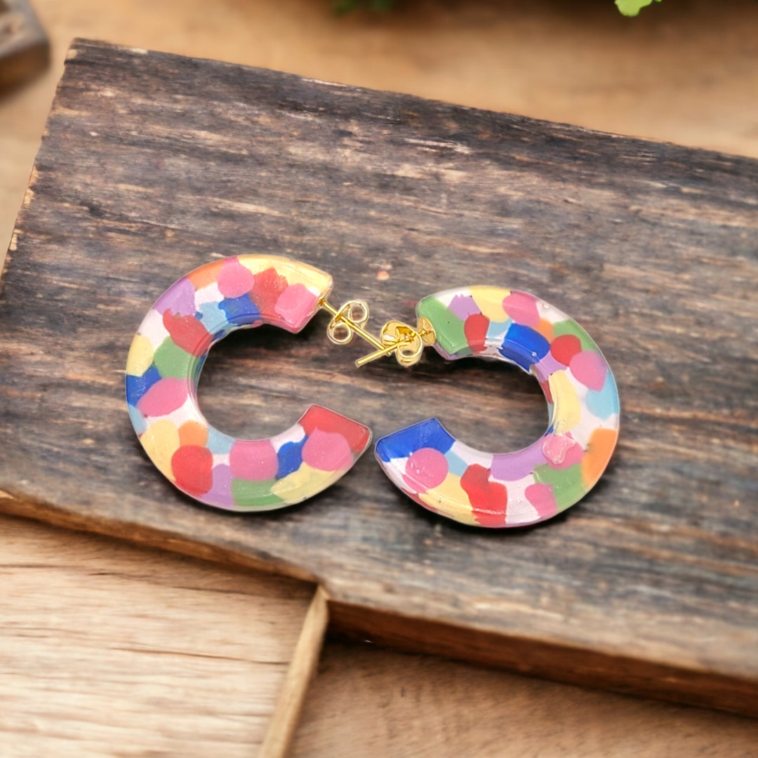 Paint Splatter Stained Glass Chunky Resin Hoop Earrings - Etsy