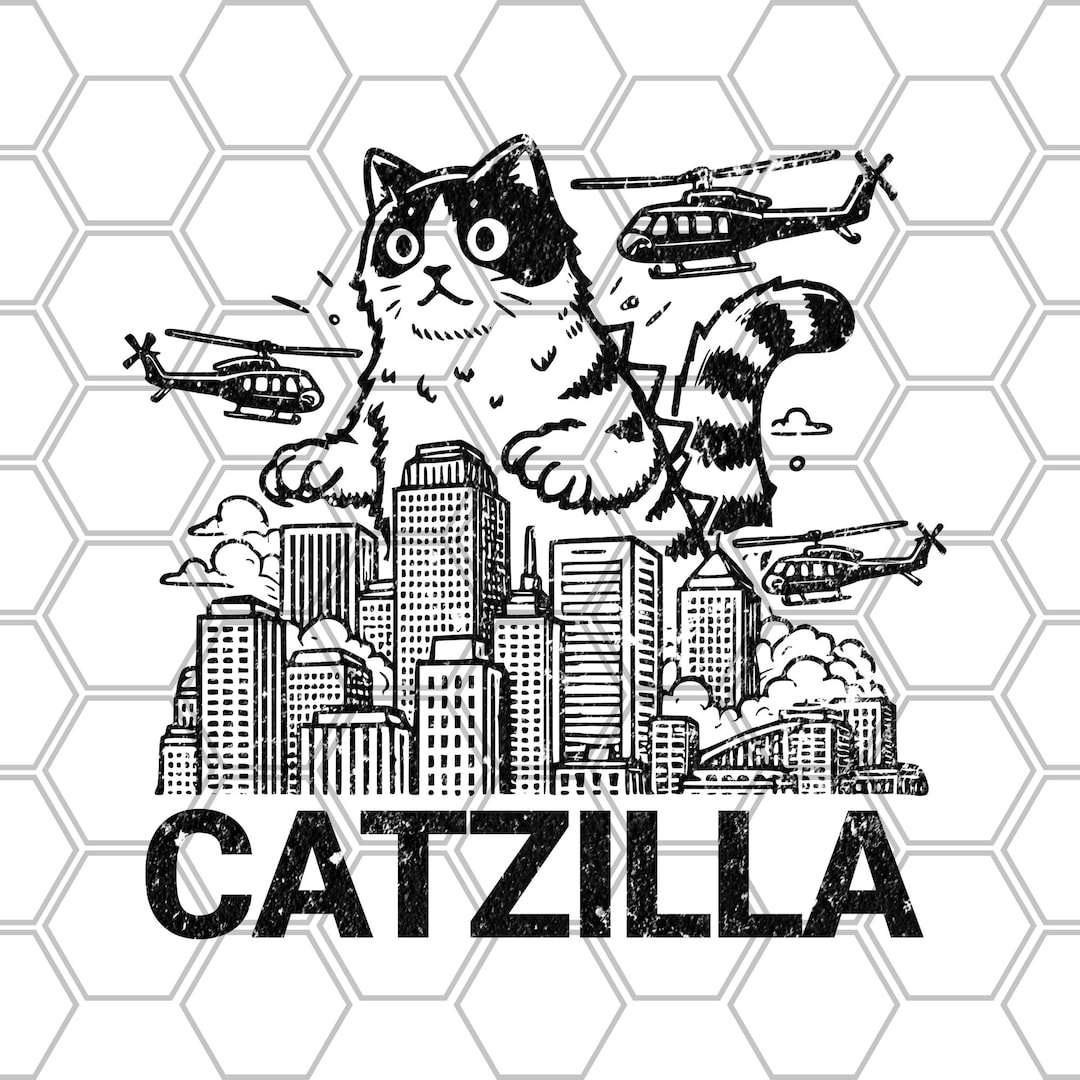 Funny Catzilla Png Monster Cat Design Trending Png Godzilla Parody Cat ...