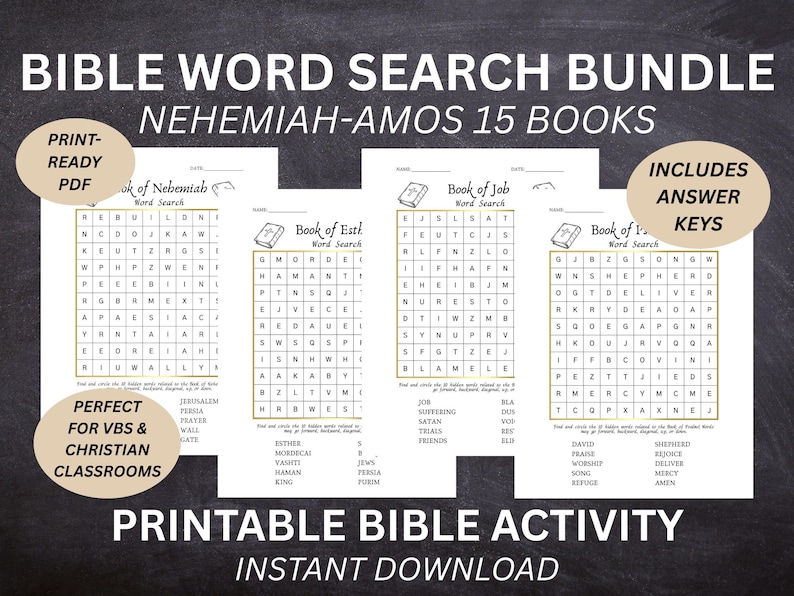 Bible Word Search Bundle PDF | Nehemiah to Amos | Sunday School ...