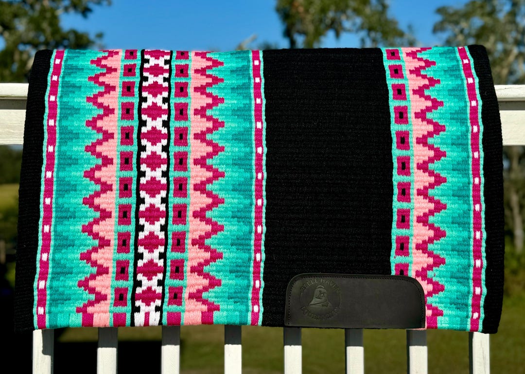34x42 Show Saddle Pad - Fuchsia Pink Mint Teal Black - Roses Bluff ...