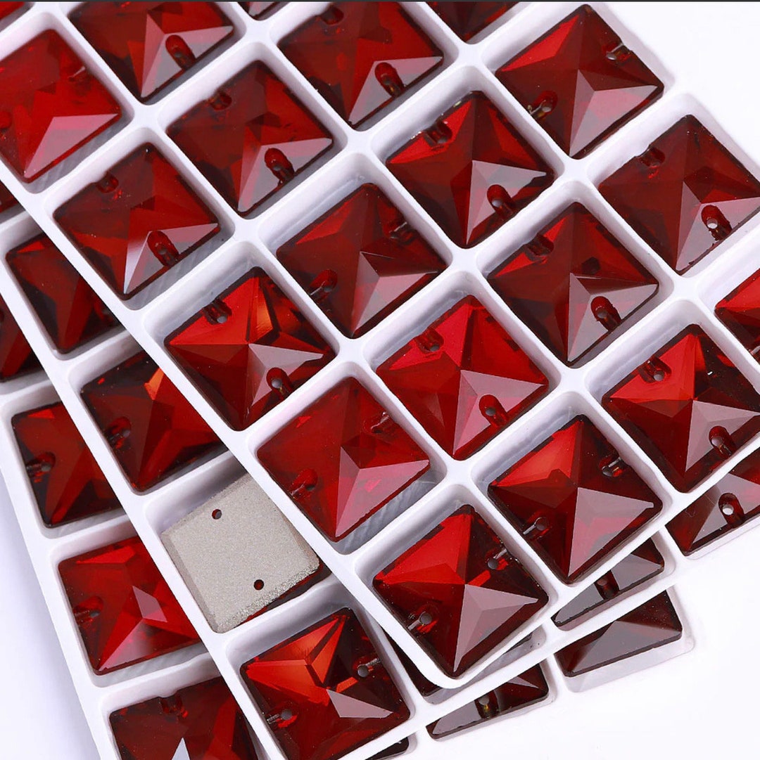 Siam / Deep Red Sew on Glass Crystal Square Rhinestones 12mm 14mm 16mm ...