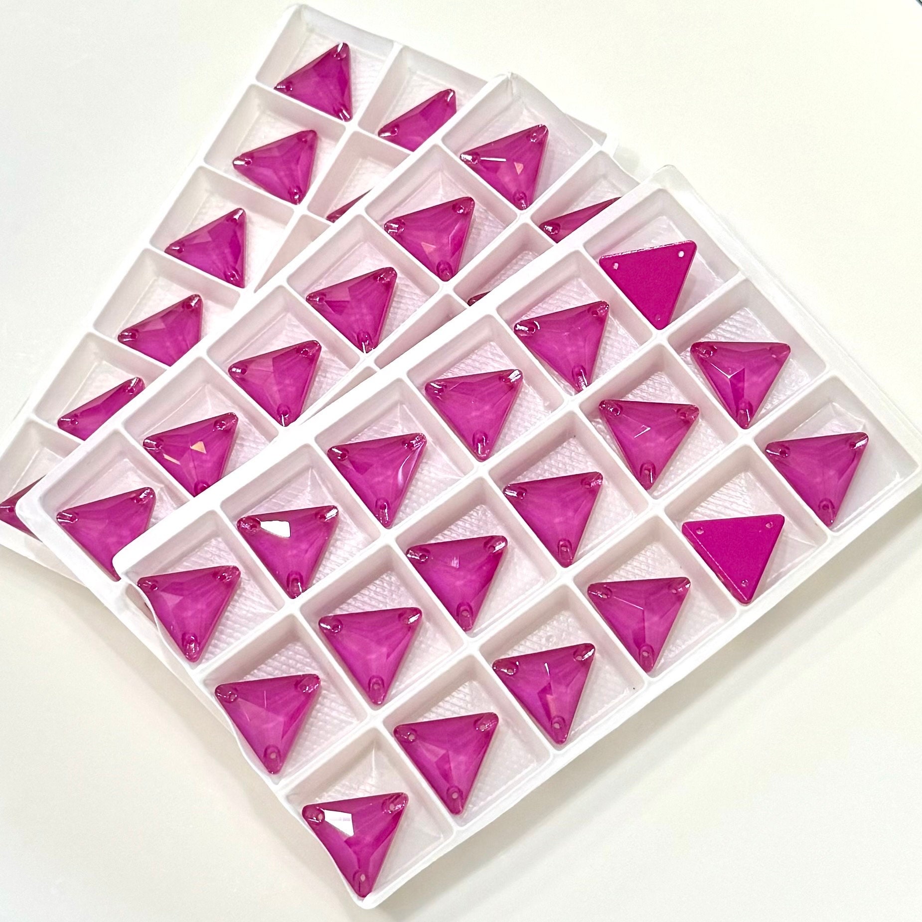 Fuchsia MK Pink Sew on Glass Crystal Triangle 12mm & 16mm Flatback ...