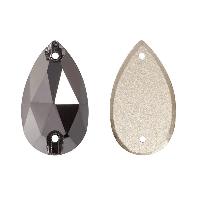 Jet Hematite / Jet Metallic Silver Sew on Glass Crystal Teardrop / Pear ...