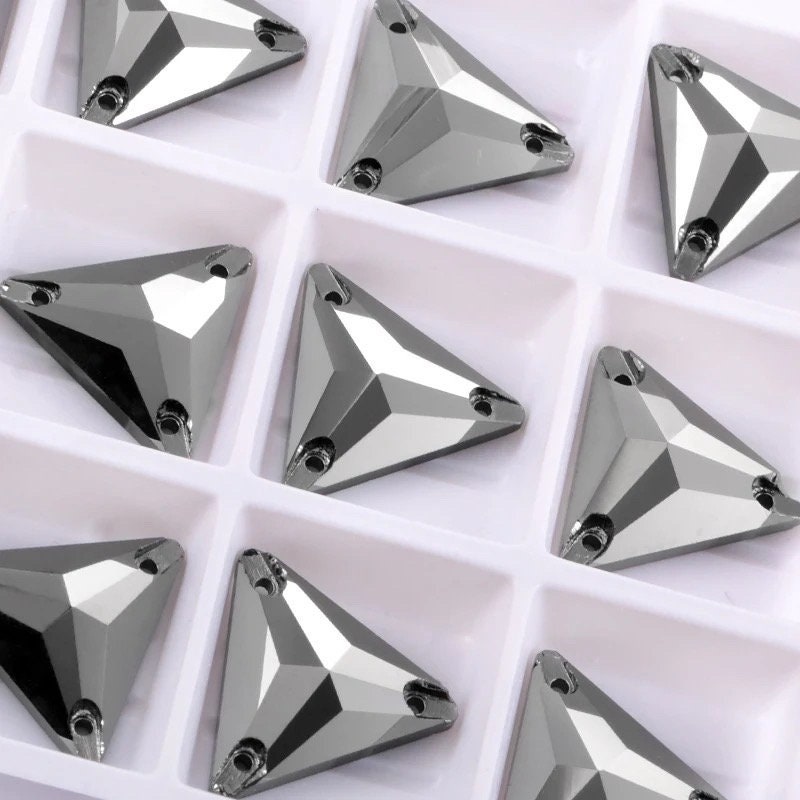 Jet Hematite / Jet Metallic Silver Sew on Glass Crystal Triangle ...