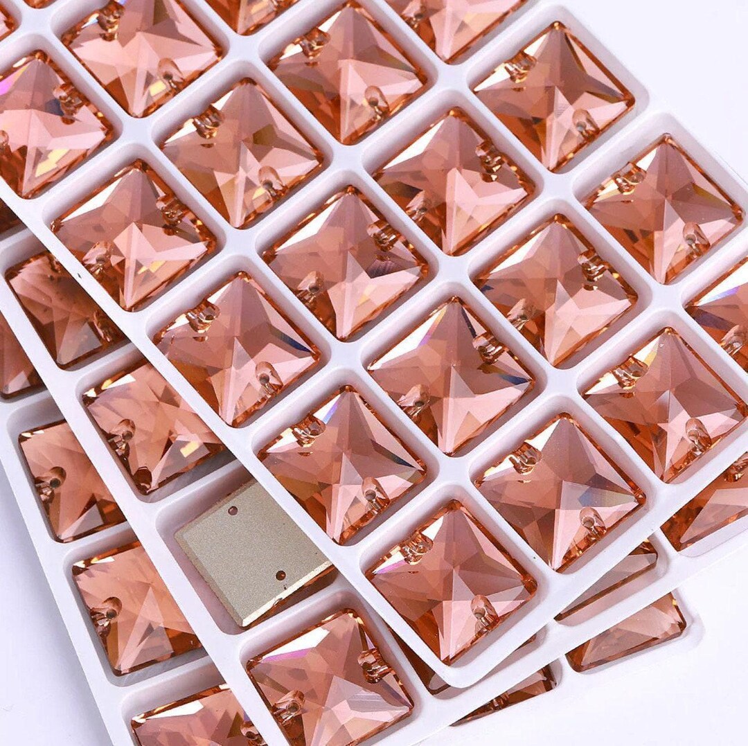Light Peach / Light Padparadscha Sew on Glass Crystal 3240 Square ...