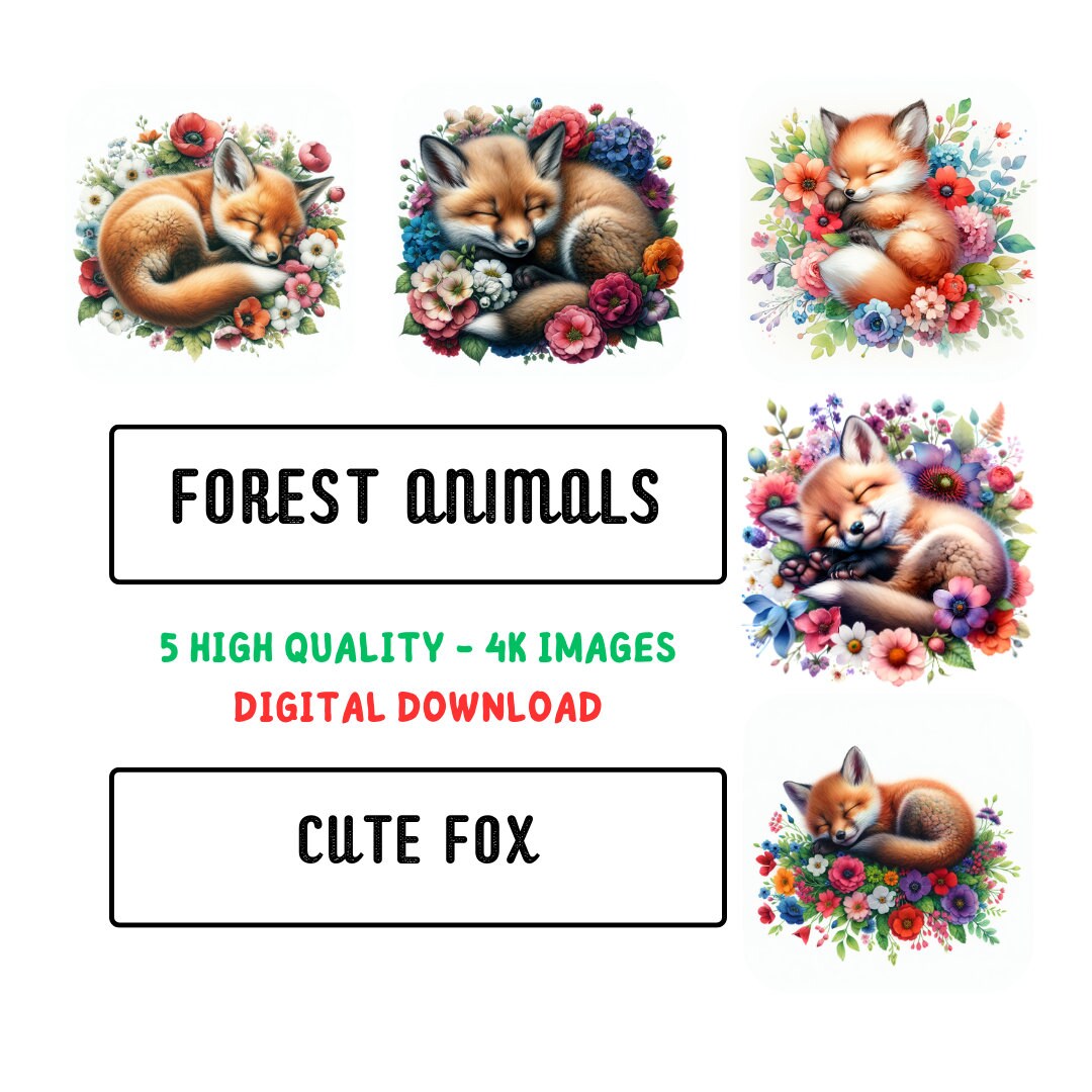 5 Cute Fox Pack High Quality Clipart 4K Png, Image Collage, Diy Crafts ...
