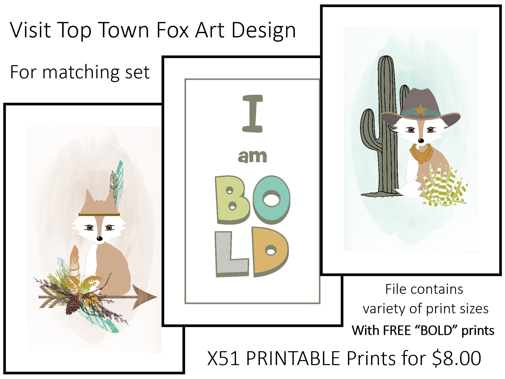 Cowboy Fox Nursery Kids Wall Art PRINTABLE Original Art - Etsy