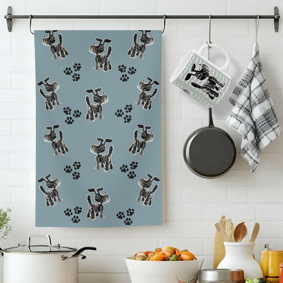 Kitchen Tea Towels_fun Scruffy Dog Hand Towel_quirky Dogs Decor_dog ...