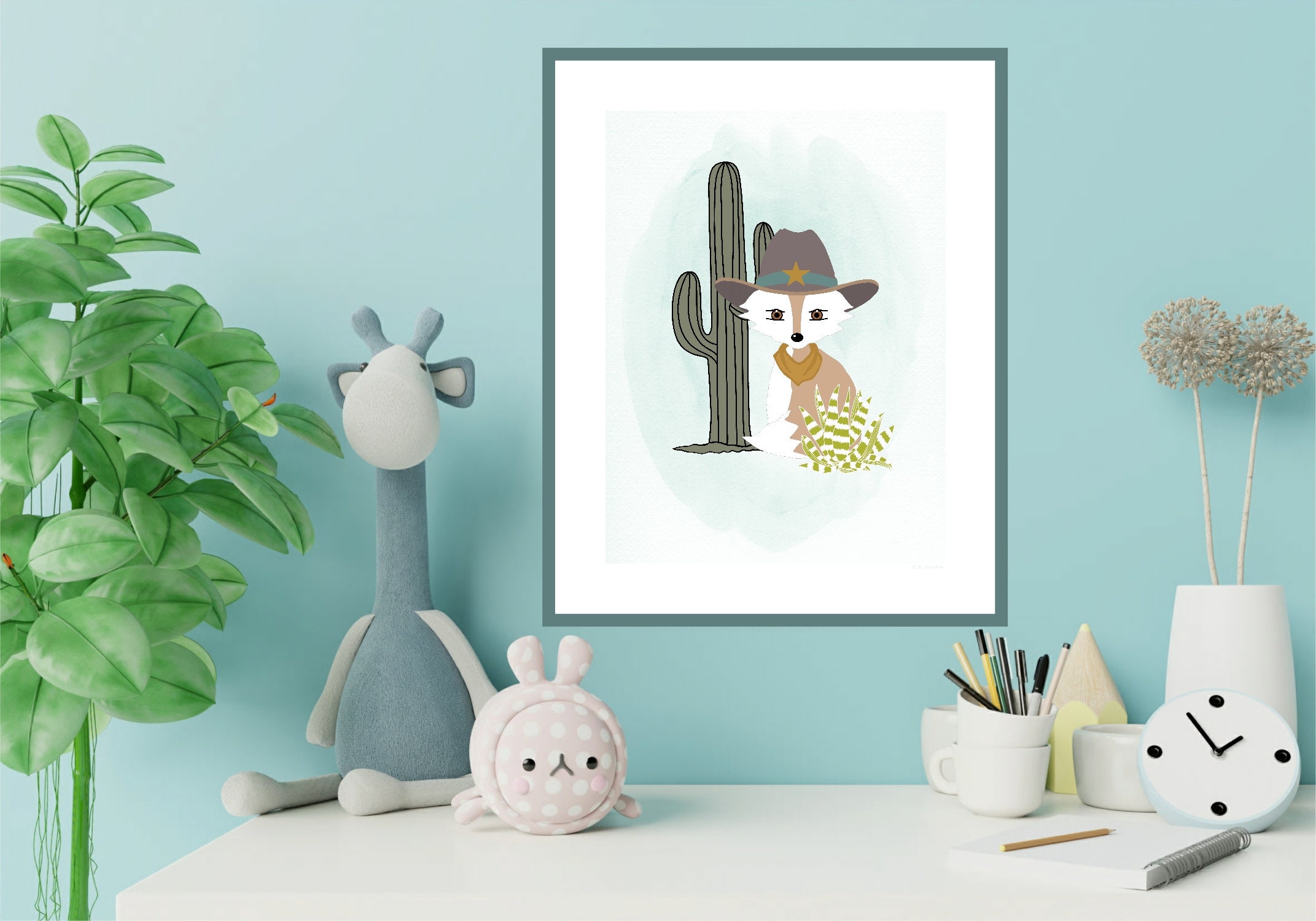 Cowboy Fox Nursery Kids Wall Art PRINTABLE Original Art - Etsy