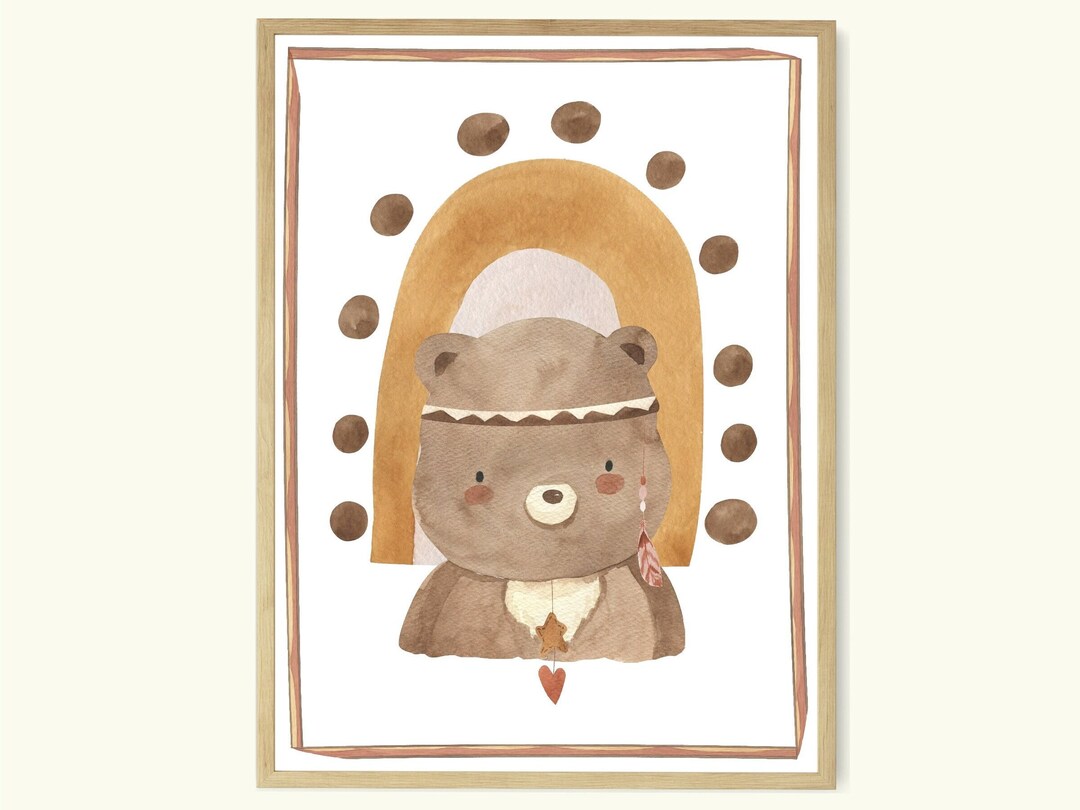 Oso arte IMPRIMIBLE, Oso boho infantil, Arte de pared infantil ...